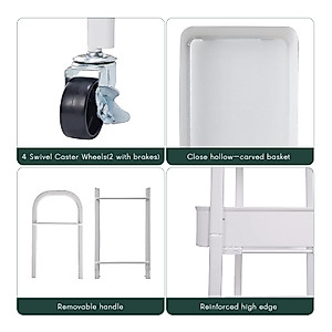 3 Tier Rolling Cart, No Screw Metal Utility Cart, Three Tier Rolling Storage Cart, Rolling Utility Carts with Lockable Wheels Heavy Duty Multifunctional Kitchen Bathroom Organizer Storage Cart, White