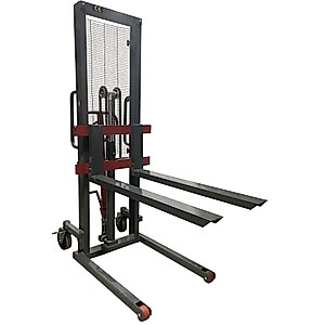 Pake Handling Tools Manual Stacker Hand/Foot Pump Lift Truck - Compact and Easy to Use Hydraulic Lift - 2200 lbs Capacity for Skid/Single Sided Pallet