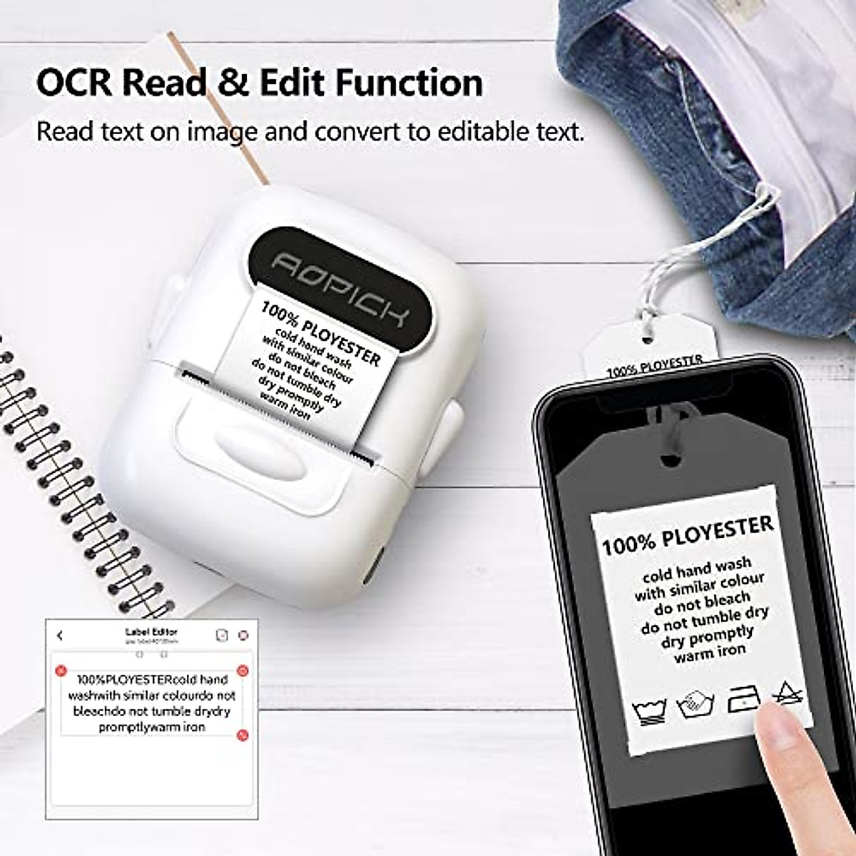 AOPICK Label-Maker Barcode-Label-Printer, P50 Portable Thermal Label Maker Machine with Tape for Address, Clothing, Jewelry, Retail, Barcode, Small Business Home Office Compatible iOS Android-White