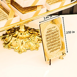 Pack of 10 Personalized Ayatul Kursi Islamic Party Favors Gifts, Ayatul Kursi Muslim Wedding Gifts Engraved on a Brown Wooden Plate Decorated with Golden Acrylic Frame (Brown Wood)