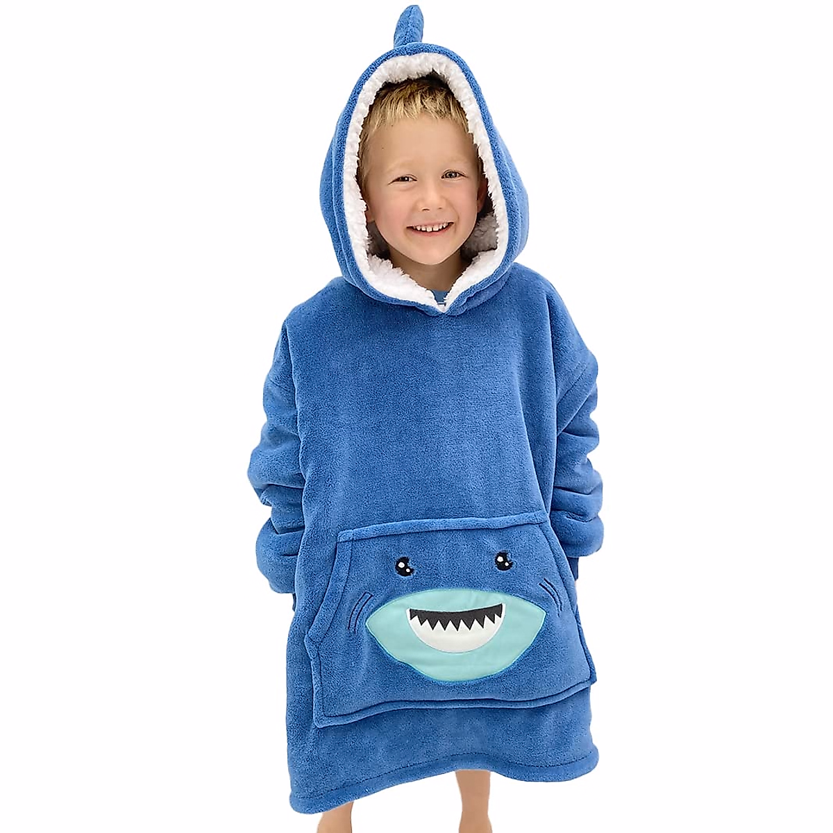 Wearable Blanket Kids 3-10yr, Fun Animal Kids Blanket Hoodie, Kids Comfy Hoodie Blanket, Kids Hooded Blanket Girl Boy Toddler (Blue Shark Hoodie)