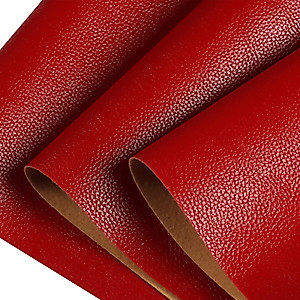 Solid Color Red Faux Leather 10 "X53" (25cmX135cm), Faux Leather Sheets Roll Very Suitable for Making Crafts, Leather Earrings, Bows,Sewing (Red)