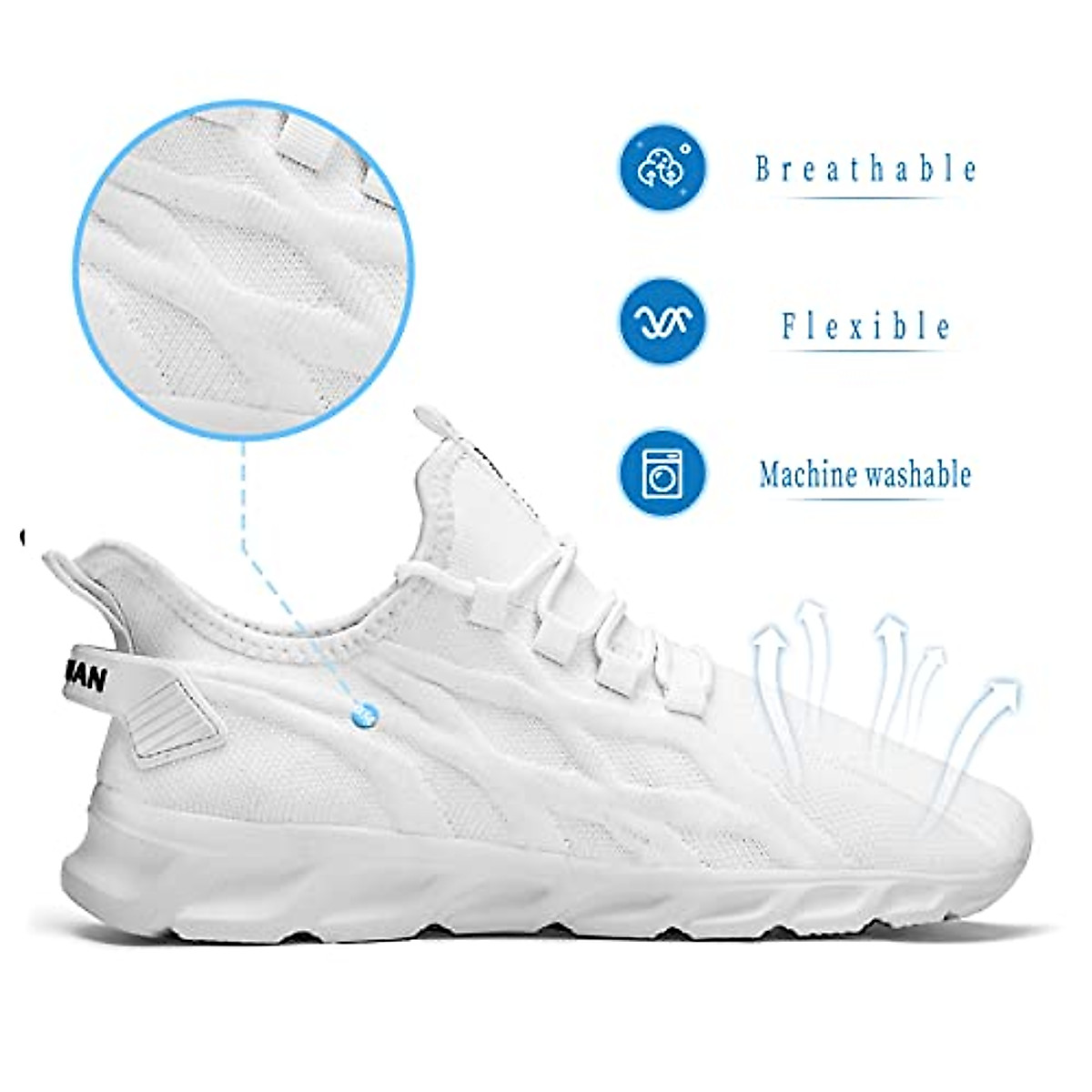 GDEKLO White Tennis Shoes Women Gym Running Casual Walking Workout Athletic Sport Slip on Shoe Lightweight Mesh Fashion Sneakers Size 8.5