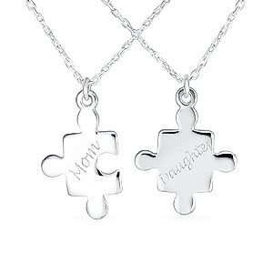 Personalize Best Friends 2 pcs Set BFF Split Break Apart Puzzle Word MOM Mother Daughter Pendant Necklace for Women .925 Sterling Silver Custom Engraved