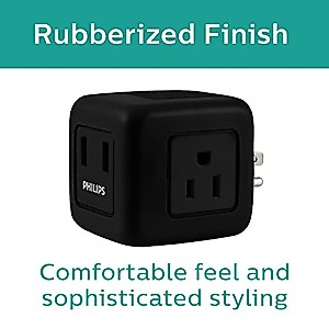 Philips 3-Outlet Extender with 2-USB Port Surge Protector, Charging Station, 245 Joules, Grounded Wall Tap, 3-Prong, 2.4 AMP/12 Watt, Space Saving Design, Black, SPP3202BC/37