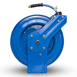 BLUBIRD BBRHD1250 18ga. Retractable Hose Reel with 1/2" X 50' Air Hose, 12 Point Ratcheting Gear, Next-Gen Rubber, Lightest, Strongest, Most Flexible, 300 PSI, -50F to 190F Degrees, Polyester Braided