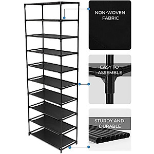 BTHTRCZ 10 Tiers Shoes Rack Storage Organizer,Metal Shoe Rack Holds 50 Pairs Shoe,Large Shoe Rack with Black Metal Frame for Entryway,Living Room,Garage (10-Black)