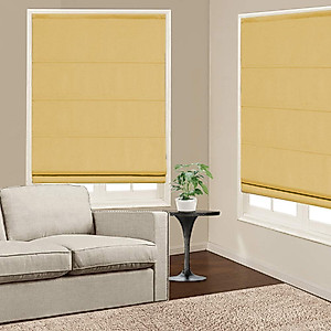 Roman Window Shades Window Blinds, Yellow Premium Blackout Window Roman Shades, Custom Washable Fabric Roman Blinds for Windows, Doors, French Doors, Kitchen Windows