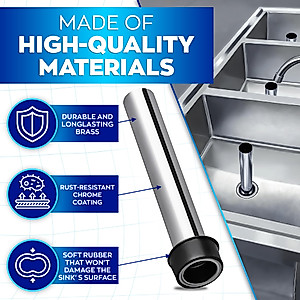 3Pcs Stainless Steel Sink Overflow Pipe - 7.48" 3 Compartment Sink Stopper Pipe Overflow for 1.75" Drains Bar Sink Stoppers with Overflow Pipe - Sink Stopper Pipe Kitchen Sink Drain Stopper Drain Pipe
