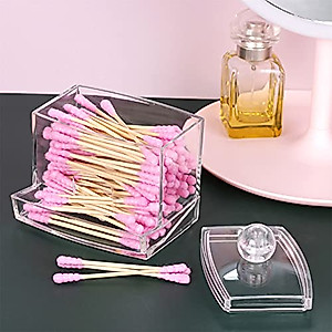 MOSIKER Qtip Dispenser Cotton Swab Holder with Lid,Acrylic Clear Small Bathroom Organizer for Makeup Pads and Toothpick