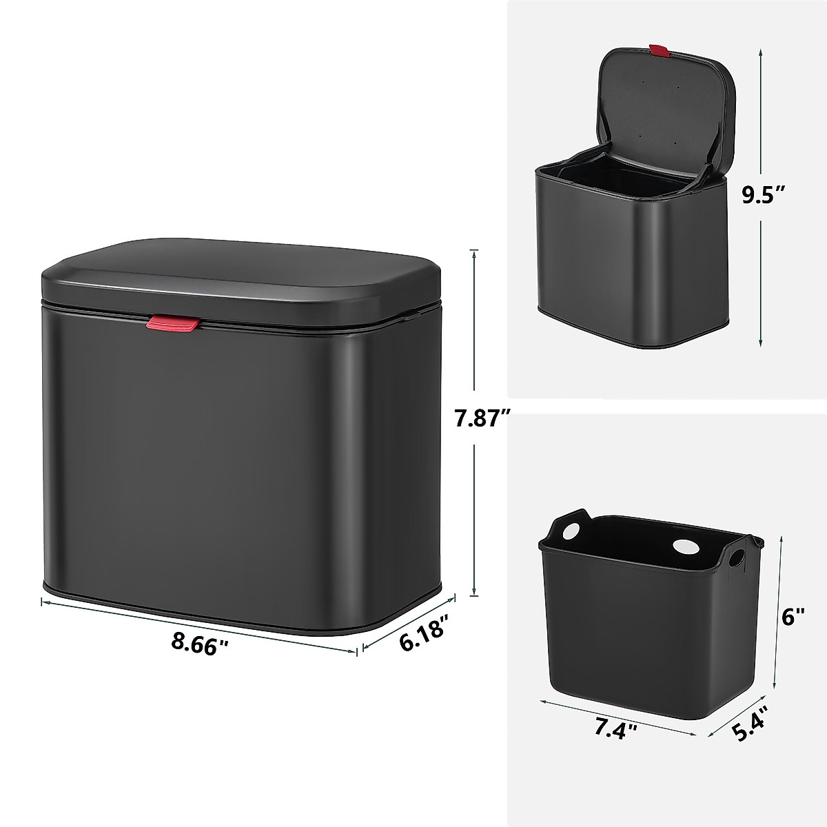 Nunsino Hanging Kitchen Compost Bin 4 Liter / 1.05 Gallon Includes 30 Compostable Bags, Trash Can with Removable Inner Bucket, Stainless Steel, Airtight Lid, Black (N01TC004BB)