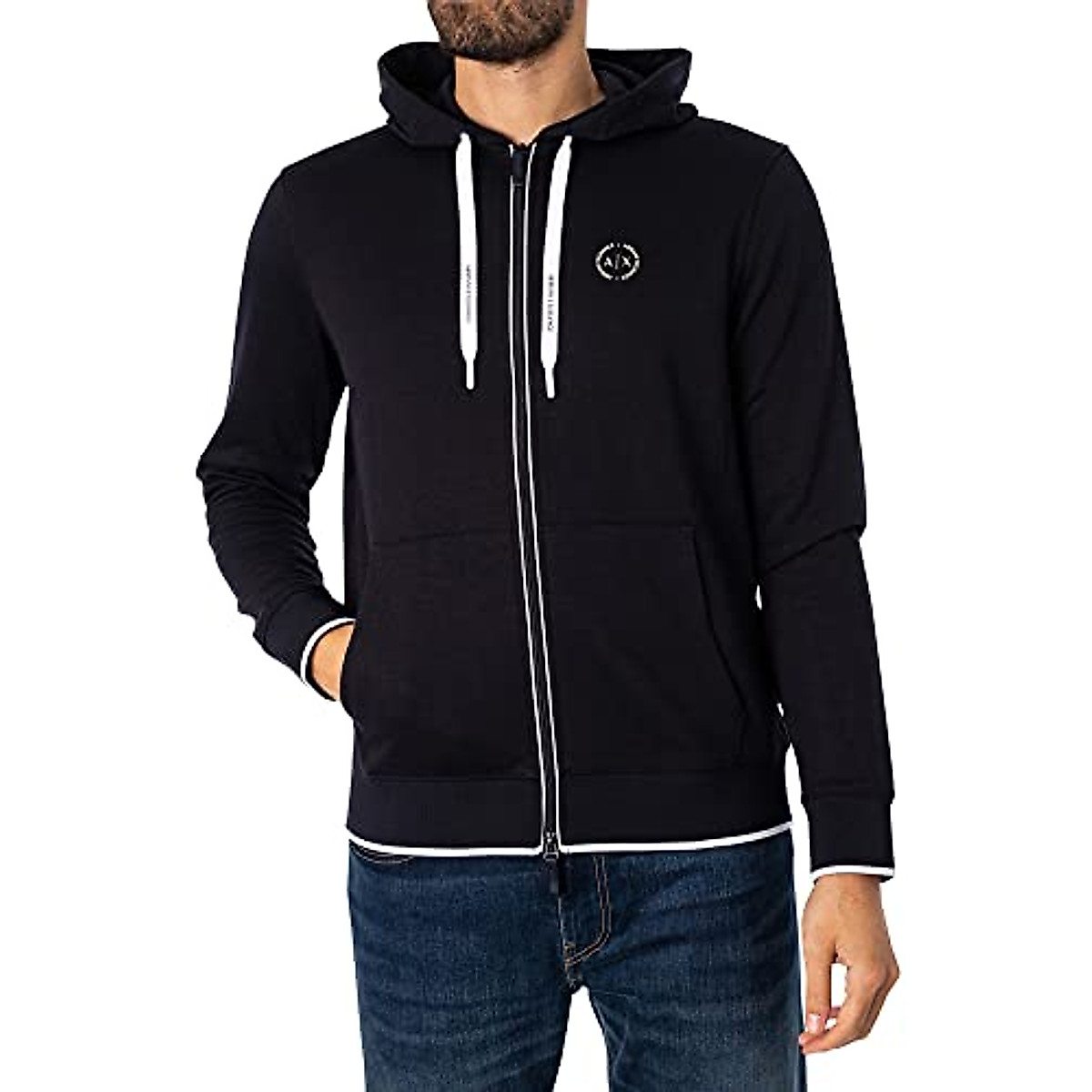 A|X ARMANI EXCHANGE mens Basic Zip Up Hoodie With Chest Logo Hooded Sweatshirt, Navy, XX-Large US