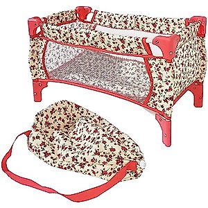 Baby Doll Crib Set for Little Girls, Play Crib Baby Doll Bed, Baby Doll Pack and Play Baby Doll Beds for 18 inch Dolls, Toy Baby Crib for Dolls, Toy Crib for Baby Doll, (Floral)