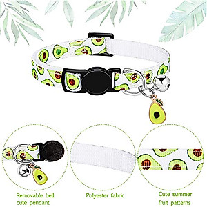 5 Pieces Breakaway Cat Collars with Bell Colorful Summer Fruit Style Adjustable Pet Collar with Pineapple Watermelon Cherry Strawberry Avocado Patterns for Kitten Kitty Cat Tropical Hawaii Party (S)
