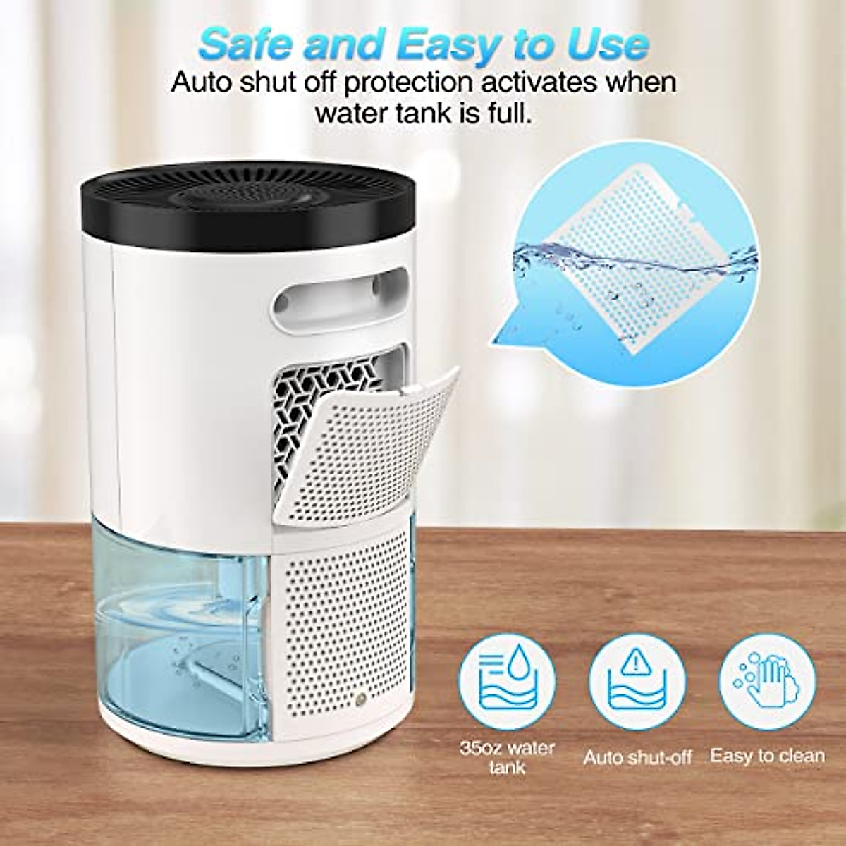 Lafhome Dehumidifier 35oz Small Dehumidifiers for Home 2200 Cubic Feet (220 sq ft) with 7 Colorful LED Light, Portable Quiet Mini Dehumidifier with Auto-Off for Bathroom, Bedroom, Basements, RV
