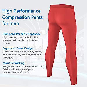 CARGFM Compression Pants for Men Basketball Football Tights Leggings Yoga Running Sports Workout Cool Dry Baselayer Red