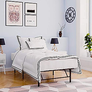 Twin Bed Frame Metal Platform Bed Frame Twin Size 14 Inch Mattress Foundation Box Spring Replacement Heavy Duty Steel Slat Easy Assembly Noise-Free,Black