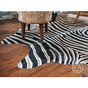 Zebra Wild Print Black On Beige Genuine Cowhide Rug 6 x 7 ft. 180 x 210 cm
