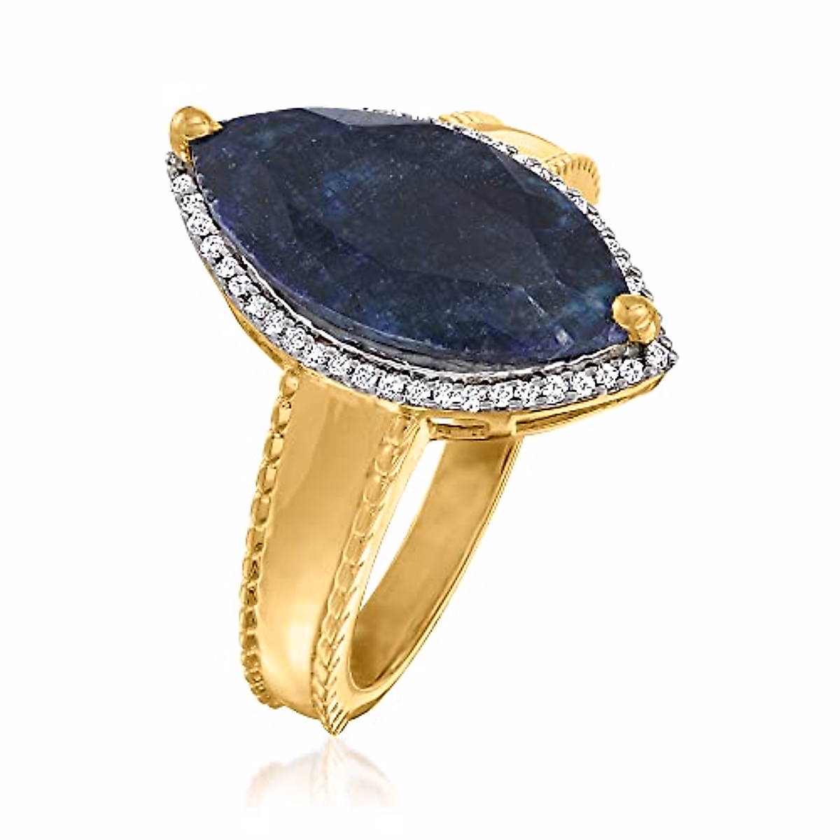 Ross-Simons 4.60 Carat Sapphire Ring With .12 ct. t.w. Diamonds in 18kt Gold Over Sterling. Size 6