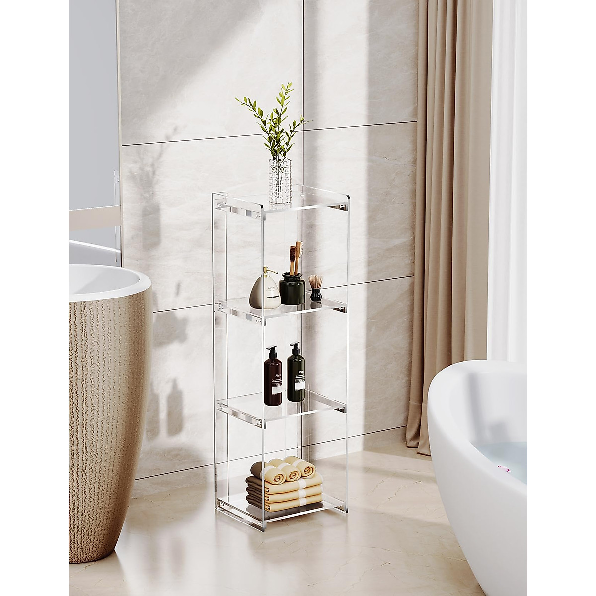 Acrylic Bookcase Cube Storage Bookshelf, Standing Display Bookshelf Floor Standing Bookshelf for Bedroom Living Room (Clear 3cube)