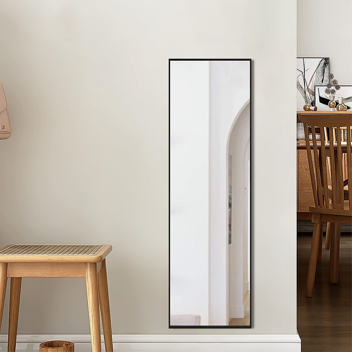 Dewfig Full Length Free Standing Large Mirror with Stand,45"*11",Floor Mirror Full Length Hanging Wall Mirror for Bedroom,Full Body Mirror, Rectangle Shape,Metal Frame,Black