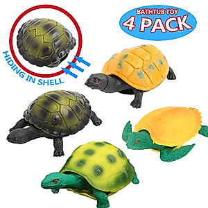 Turtle Toys,5 Inch Rubber Tortoise Turtle Sets(4 Pack),Great Safety Material TPR Super Stretchy,Can Hide in Shell,Sea Ocean Animal Bathtub Bath Pool Toy Party Favors Boys Kids