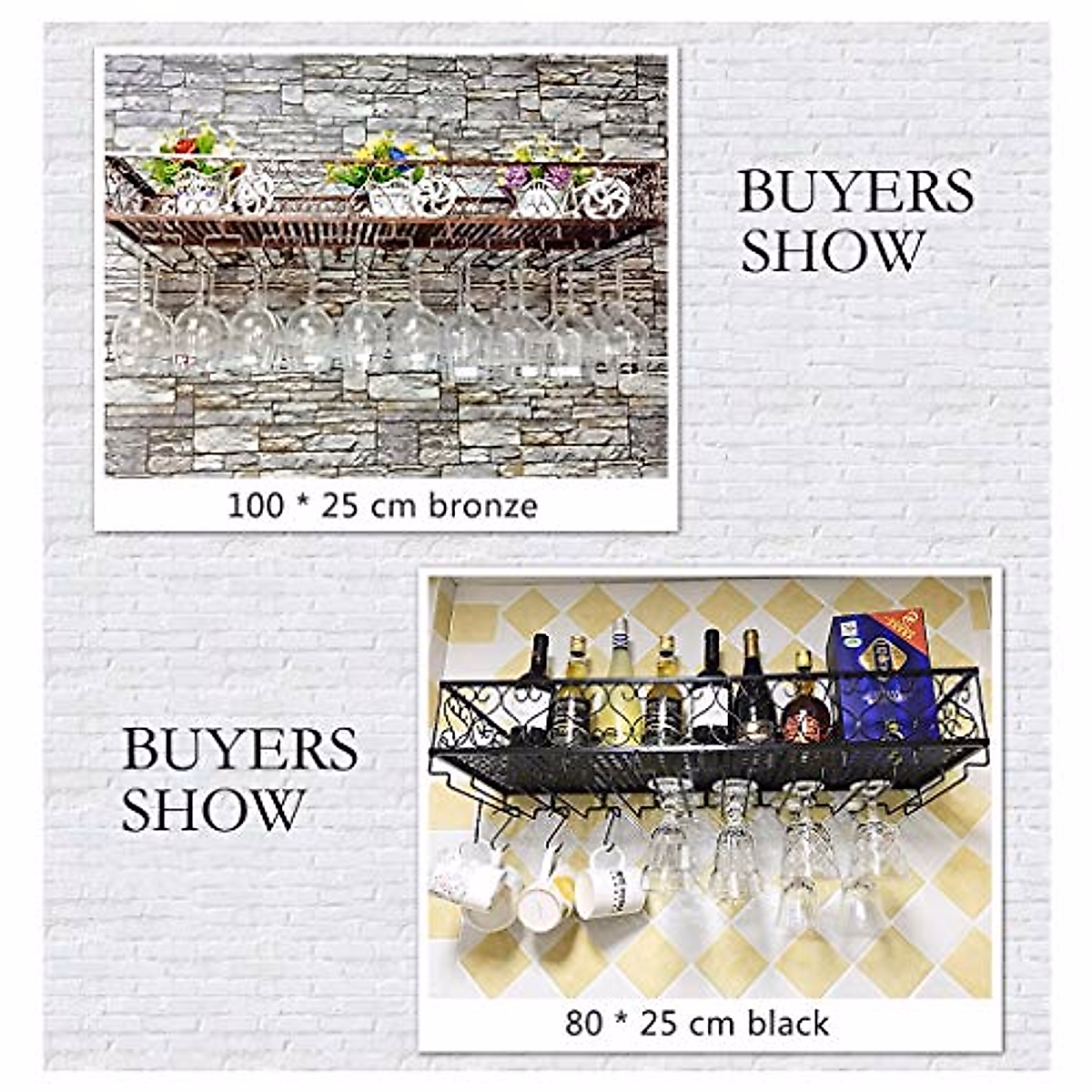 Wall-Mounted Wine Rack Iron Simple Style Multi-Functional Creative Living Room Home Display Storage Wine Rack -Restaurant Kitchen Bar Floating Wine Rack (Bronze 100 * 25Cm), PIBM, Bronze, 150 * 25cm