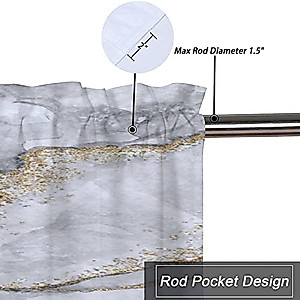 White Gold Marble Blackout Curtain Valances,Abstract Modern Art Luxury Gold Foil Geometric Design Marble Energy Efficient Rod Pocket Curtain Window Valances for Kitchen Windows 54x18in（2Pcs）