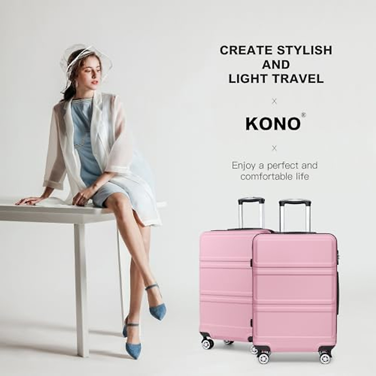 Kono 20'' Carry on Luggage Lightweight with Spinner Wheel TSA Lock Hardside Luggage Airline Approved Carry on Suitcase Pink