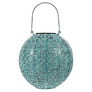 OSALADI Solar Lantern Lights Outdoorï¼Œ LED Solar Powered Hanging Lights Waterproof Hollow- Out Metal Tabletop Lanterns for Indoor and Outdoor Garden Tree Patio Courtyard Home Party Decor (Blue)