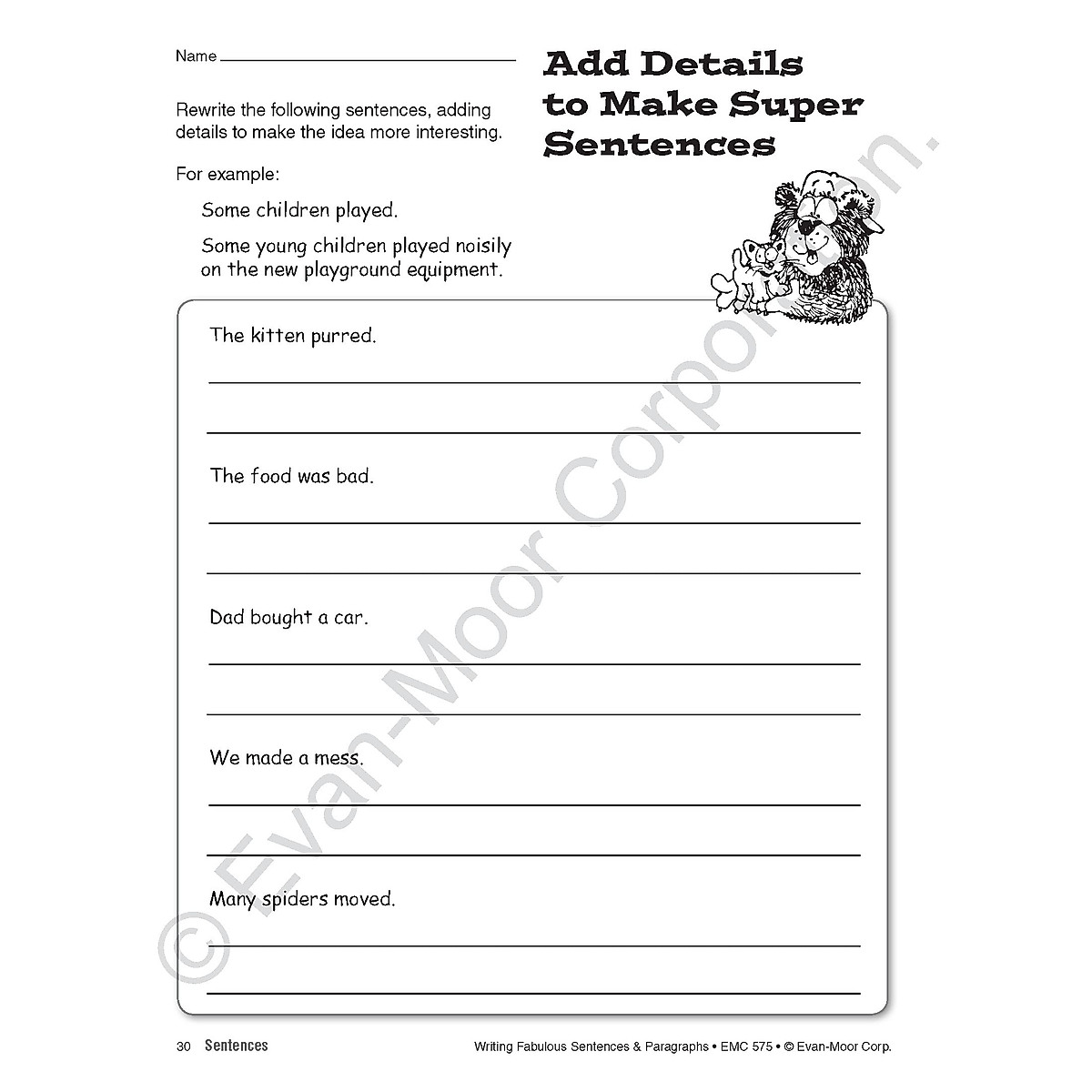 Evan-Moor Writing Fabulous Sentences & Paragraphs, Grades 4-6, Homeschool & Classroom Workbook, Activities, Main Ideas, Topic Sentences, Figurative Language, Descriptive Details, Writing Skills