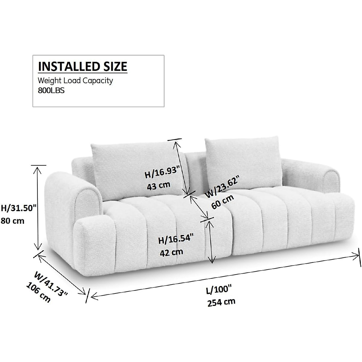 SSC SATISUNCASA 100“Modern Sectional Sofa, 4-Seater Cloud Couch Granular Fleece Velvet Upholstered Sofa Couch for Living Room/Apartment/Small Space (Beige+Solid Wood)