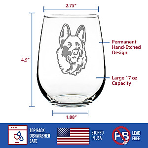 German Shepherd Happy Face Stemless Wine Glass - Cute Gifts for Dog Lovers with German Shepherds - Large Glasses