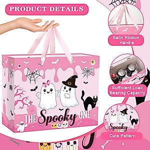 Pink 1st Birthday Gift Bag with Greeting Card Tissue Paper Spooky One Birthday Decorations The Spooky One Gift Bag for Girls First Birthday Decor for Baby Girl 1 Year Old Birthday Party Supplies