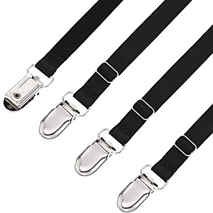 Boao 12 Pcs Bed Sheet Clips Straps Sheet Corner Straps Holder Adjustable Mattress Clips, Elastic Bed Grippers Suspender Fasteners Holder for Home(Black,4-8 Inch Length)