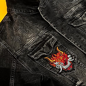 Cyberpunk Oni Demon Patch, Small Embroidered Game Emblem for Cosplay Costume, Iron On 3.3 x 3.7 inches