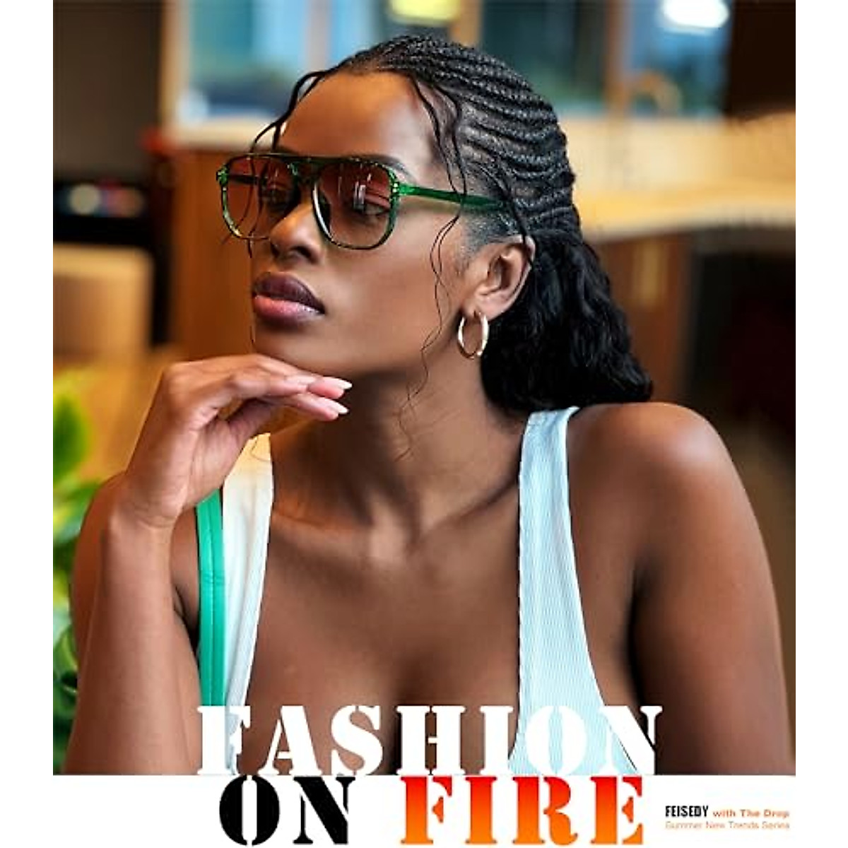 FEISEDY Retro Square Aviator Sunglasses Women Men 70s Vintage Trendy Plastic Frame Sun Glasses B2835