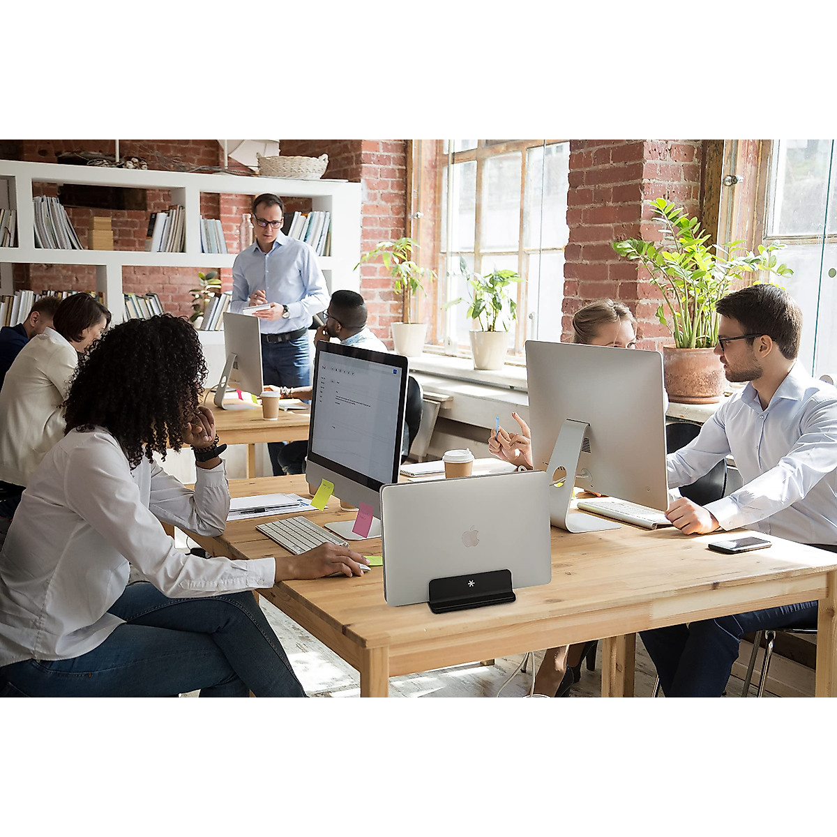 Vertical Laptop Stand - for Desk Organization with Dual Slot Adjustable Riser, Compatible with Asus, Chromebook, Dell, HP, MacBook, Razer, Samsung, Surface, Compact Portable Holder, Aluminum, Black