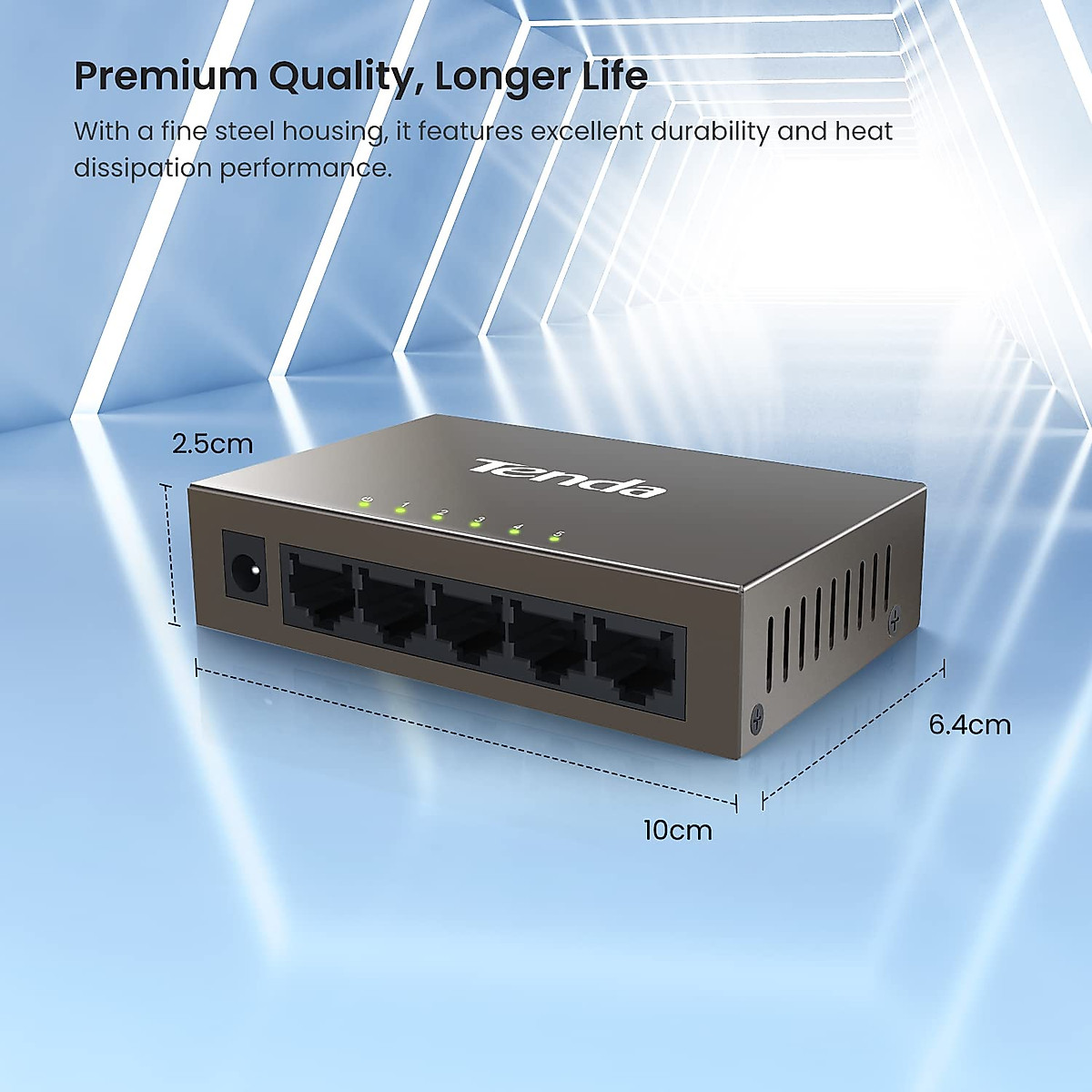 Tenda TEF1005D, 5-Port 10/100Mbps Fast Ethernet Unmanaged Switch, Network Hub, Ethernet Splitter, Plug & Play, Fanless Metal Design, Desktop or Wall Mount, Limited Lifetime Protection