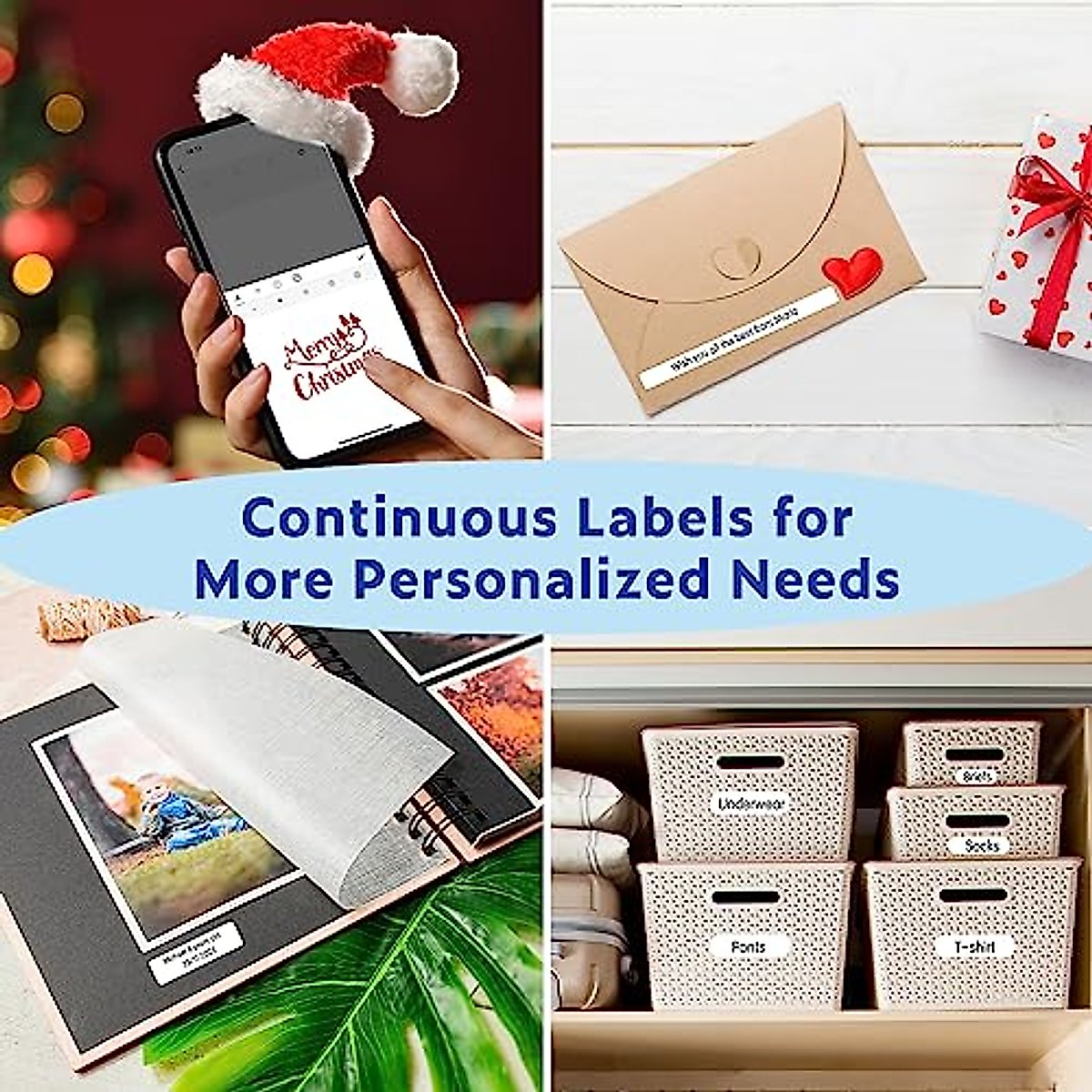 NUSIGN Label Maker Machine with Tape, Portable Bluetooth Label Printer, Wireless & Rechargeable Sticker Mini Label Makers with Multiple Templates Font Icon, White