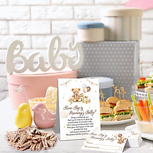Suzile 105 Pcs Bear Theme Baby Shower Games Include How Big is Mommy's Belly Game Measure Mommy's Belly Sign Don't Say Baby Sign with 50 Mini Clothespins 50 Pcs Guessing Cards 3 Rolls Measuring Tape