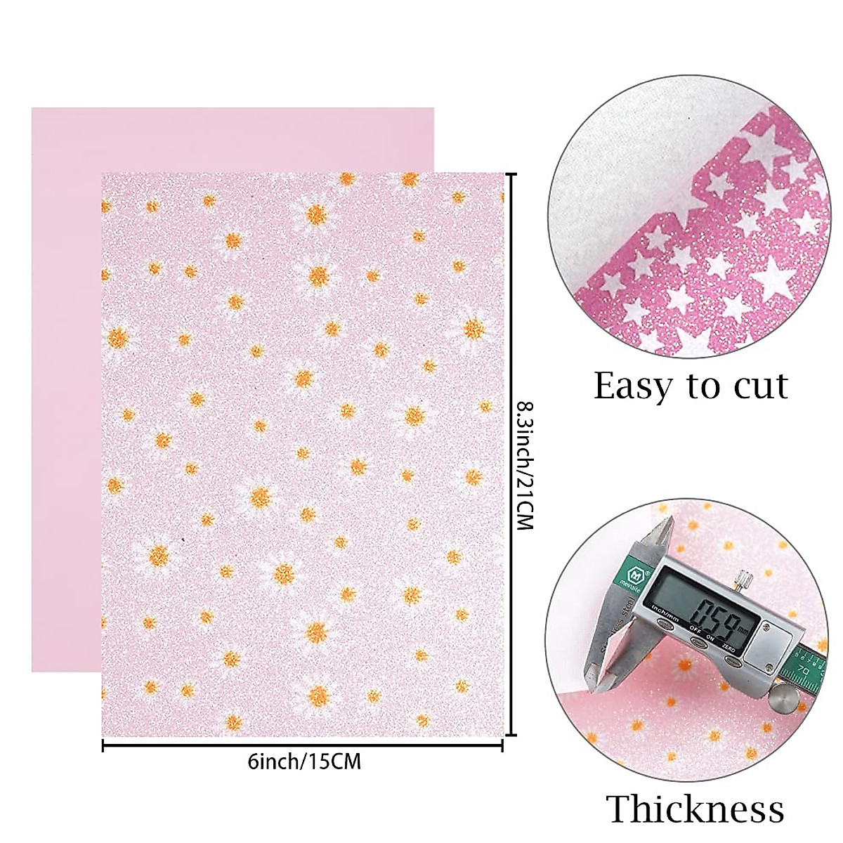 16 Pieces 8x6 Inch Pink and Baby Pink Series Faux Leather Fabric Sheets Include Metallic Litchi Fine Chunky Glitter Holographic Flamingo Patent Embossing Mermaid Scale for Leather Earring Bows Making
