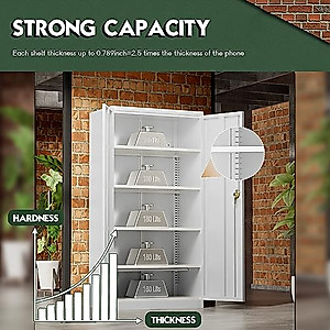 Pataku Metal Storage Cabinet, Garage Cabinet with Doors and Shelves 72''Hx36''Wx18''D, File Cabinet for Office, Tool Cabient for Garage, Utility Room, Pantry, White