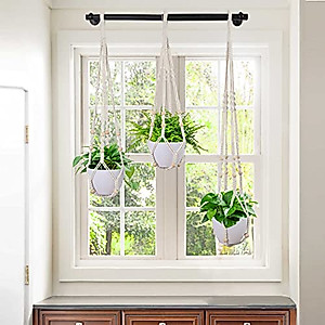 Lorbro Hanging Planter with 3 Macrame Plant Hanger, Wall/Window Plant Hanger with 3 Plants Pots, Hanging Plant Holder for Home Decor, Indoor Outdoor Herb Garden (Black)