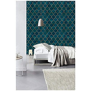 HAOKHOME 96034 Peel and Stick Wallpaper Graphic Trellis Emerald/Sapphire Blue/Gold Removable contactpaper for Home Bathroom Decorations 17.7in x 9.8ft