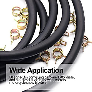 10 Feet Gas Fuel Line Tubing Hose Clamps for Kawasaki Kohler Briggs & Stratton Champion Generator Honda Predator Riding Lawnmower Mercury Outboard Mini Bike ATV Mowing Wiper Small Engines