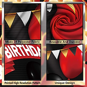 Happy 14th Birthday Black Banner Decorations Gold Backdrop Red and Black Balloons Theme Decor for Girls Women Princess 14 Years Old Birthday Party Supplies Photo Booth Props Background Favors Glitter