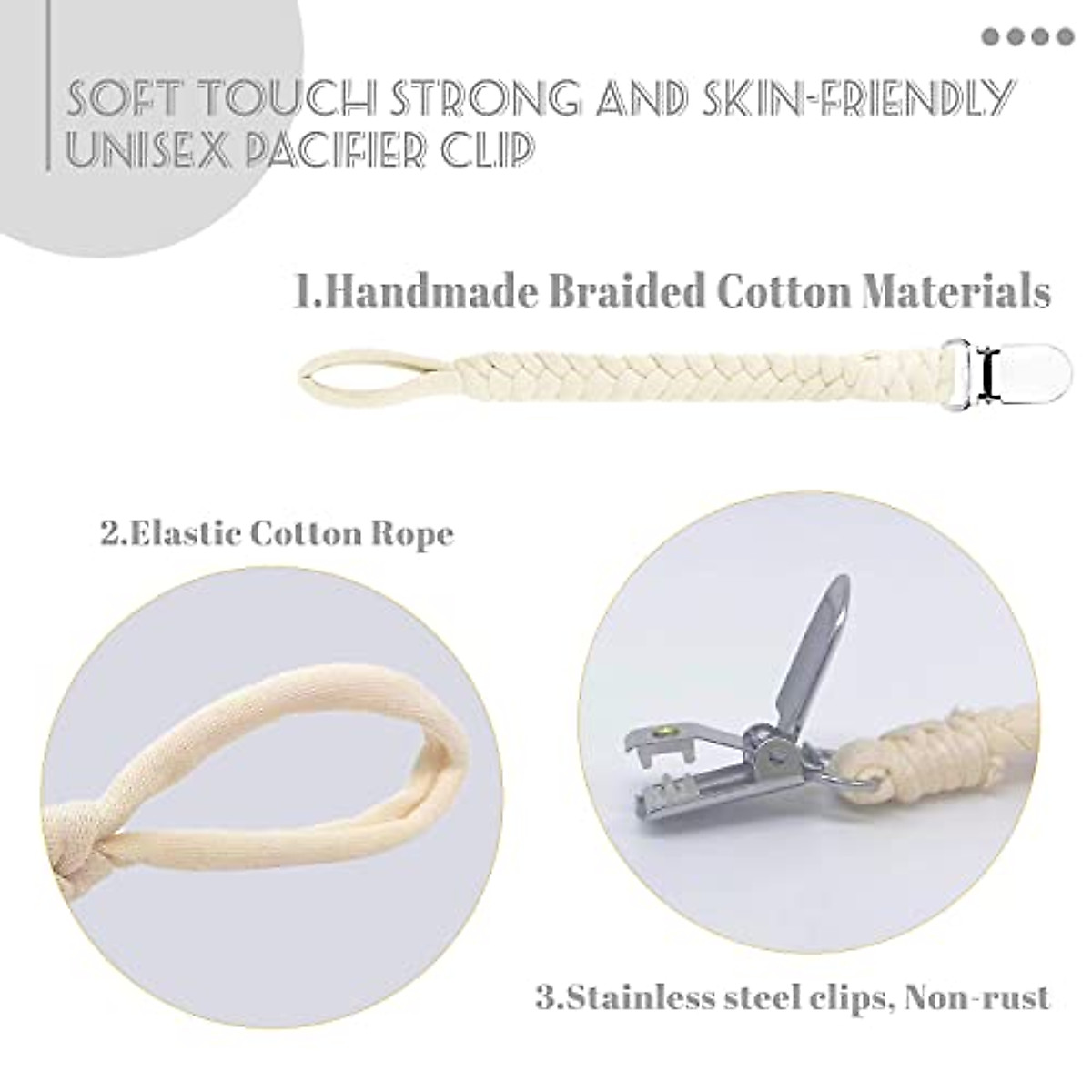 Duludulu 7 Pcs Braided Pacifier Clip, Pacifier Clips for Boys & Baby Girls, Pacifier Holder Clip Binky Clips Handmade Cotton Modern Unisex Pacifier Smoother Clip Fits All Pacifiers