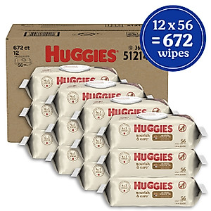 Baby Wipes, Scented, Huggies Nourish & Care Baby Diaper Wipes, 56 Count (Pack of 12)