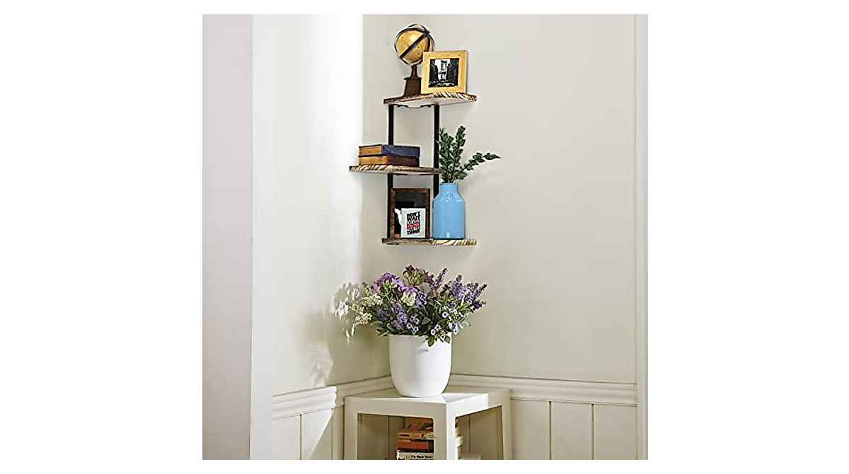Love-KANKEI 3-Tier Rustic Corner Shelf - Space Saver